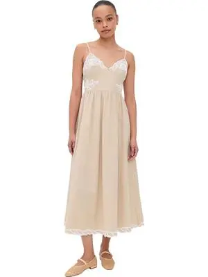 Moon River Spaghetti Strap Embo Artwork Midi Dress - Taupe