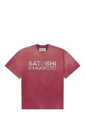 SATOSHI NAKAMOTO Logo-print Embellished Cotton-jersey T-shirt - Red