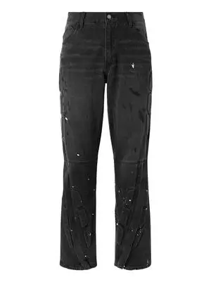 SATOSHI NAKAMOTO Enduro Straight-leg Paint-splattered Jeans - Black