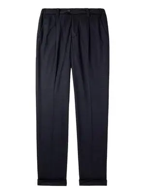 Thom Sweeney Straight-leg Pleated Wool-blend Jersey Trousers - Blue