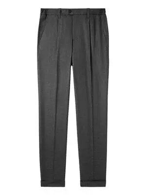 Thom Sweeney Straight-leg Pleated Wool-blend Flannel Trousers - Gray