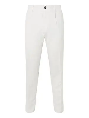 SLOWEAR Tapered Pleated Stretch-cotton And Linen-blend Gabardine Trousers - White