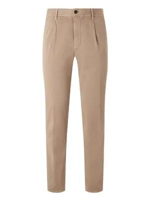 SLOWEAR Tapered Pleated Cotton-blend Gabardine Trousers - Neutrals
