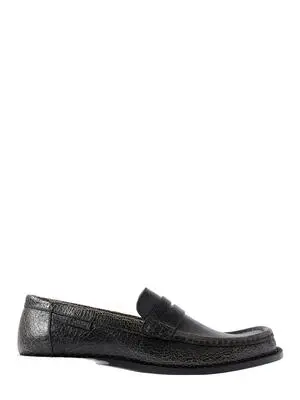 Loewe Campo Cracked-leather Loafers - Black