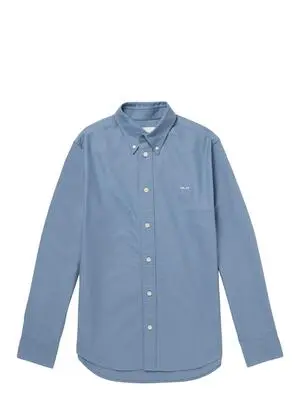 Nn07 Colby 5910 Button-down Collar Logo-embroidered Organic Cotton Shirt - Blue