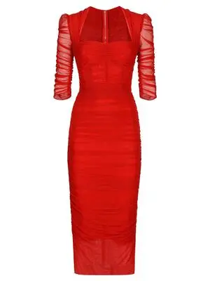 Dolce & Gabbana Tulle Calf-length Dress With Draping - Red