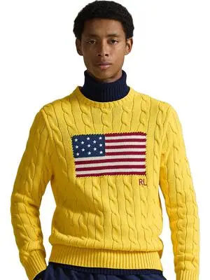 Ralph Lauren Cable-Knit Flag Sweater Lemon Crush