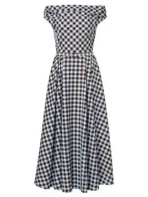Oscar De La Renta Gingham Cotton-blend Midi Dress - Blue