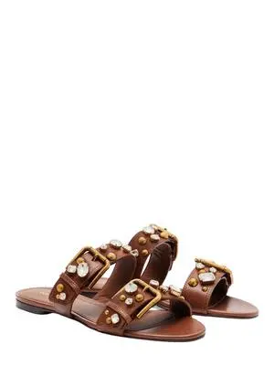 Dolce & Gabbana Embellished Leather Sandals - Brown