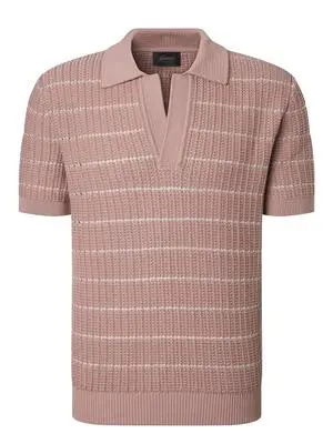 Brioni Embroidered Cotton And Linen Polo Shirt - Pink
