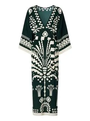 ERES Belted Printed Silk Kaftan - Green