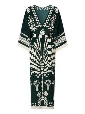 ERES Belted Printed Silk Kaftan - Green