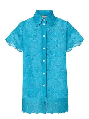 Valentino Garavani Embroidered Cotton Top - Blue