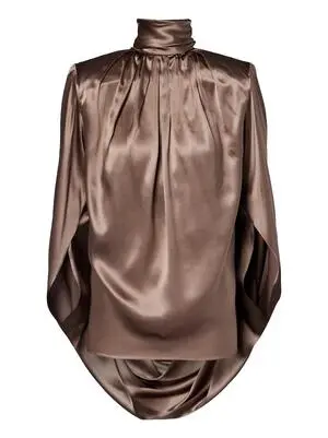 MUGLER Draped Silk-blend Satin Top - Brown