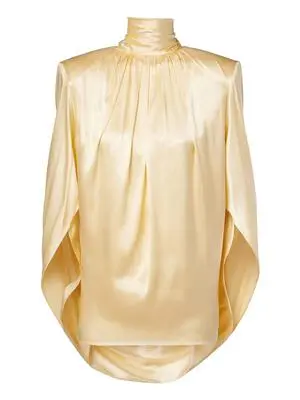MUGLER Draped Silk-blend Satin Top - Yellow
