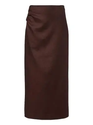 SIR. Linen Midi Skirt - Brown
