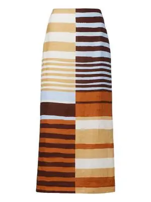 CALA DE LA CRUZ Bruna Striped Linen Midi Skirt - Multicoloured