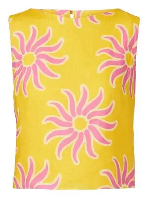 CALA DE LA CRUZ Avelino Printed Linen Crop Top - Multicoloured