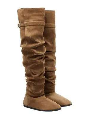 CHRISTEN Suede Over-the-knee Boots - Beige