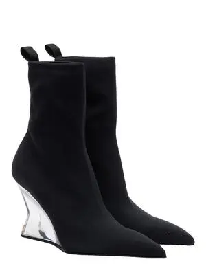 Balmain Knitted Wedge Ankle Boots - Black