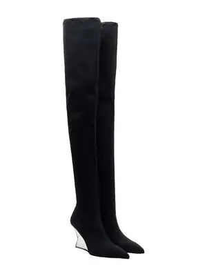 Balmain Knitted Over-the-knee Wedge Boots - Black