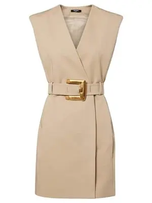 Balmain Belted Cotton Minidress - Beige