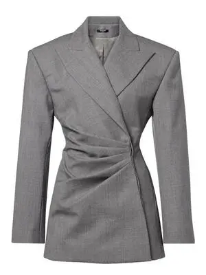 Balmain Draped Virgin Wool Blazer Dress - Grey