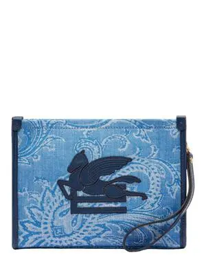 Etro Eyes Mini Embroidered Jacquard Pouch - Blue