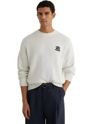 REISS Kendi Relaxed Jumper With Monogram Embroidery - Off White