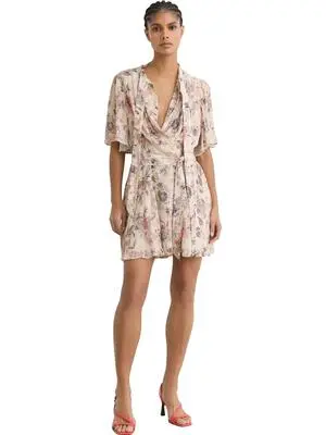 REISS Metallic-floral Flippy Mini Dress - Neutral