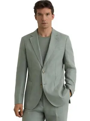 REISS Atlantic Linen-twill Single-breasted Tailored-fit Blazer - Sage