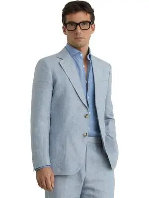REISS Atlantic Linen-twill Single-breasted Tailored-fit Blazer - Soft Blue