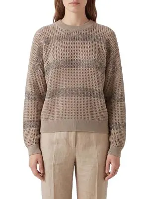 Brunello Cucinelli Striped Mesh Knit Sweater - Grey
