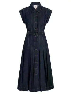 Cinq À Sept Karter Pleated Belted Midi Dress - Blue