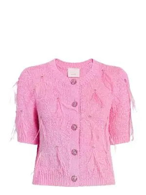 Cinq À Sept Coralie Feather-embellished Cardigan - Pink