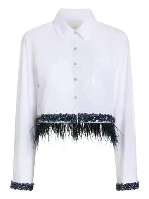 Cinq À Sept Sylvan Feather-Trim Shirt White