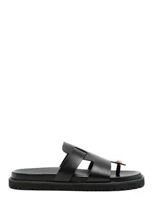 Versace Logo Leather Sandals - Black