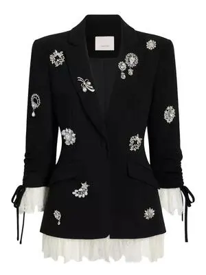 Cinq À Sept Crystal Brooch Embellished Blazer - Black