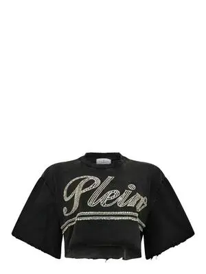 Philipp Plein Logo-strass Cropped T-shirt - Black