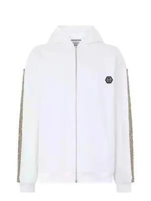 Philipp Plein Strass Zip Hoodie White