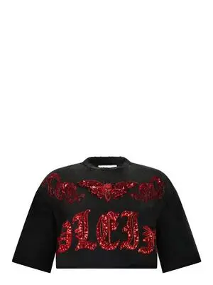 Philipp Plein Sequin-embellished Cropped T-shirt - Black