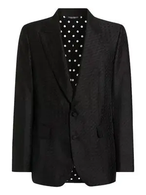 Dolce & Gabbana Single-breasted Sicilia Light Jacket With Micro Pattern Jacquard - Black