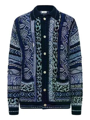 LANEUS Patterned Polo Cardigan - Blue