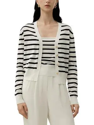 Lilysilk Silk-cotton Striped Knit Cardigan Set - Blackwhite Stripes