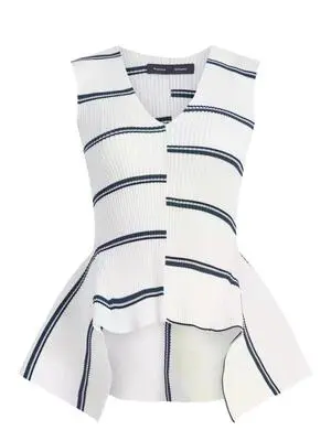 Proenza Schouler Eugenie Striped Ribbed Knit Top - White