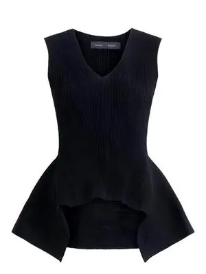 Proenza Schouler Eugenie Ribbed V-neck Top - Black