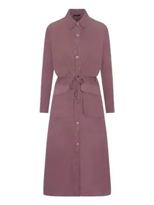 Transit Collared Tie-waist Trench Coat - Purple