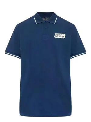 Versace Logo Trim Polo Shirt - Blue