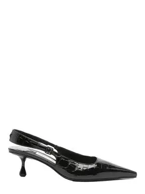 JIMMY CHOO Amel Pointed Croc-effect Slingback Pumps - Black