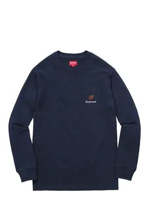 Supreme Sacred Heart Long Sleeve Pocket Tee Shirt - Navy Blue